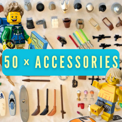 LEGO Minifigure Accessories x 50 Mixed Job Lot Bundle Food Hair Hat ...