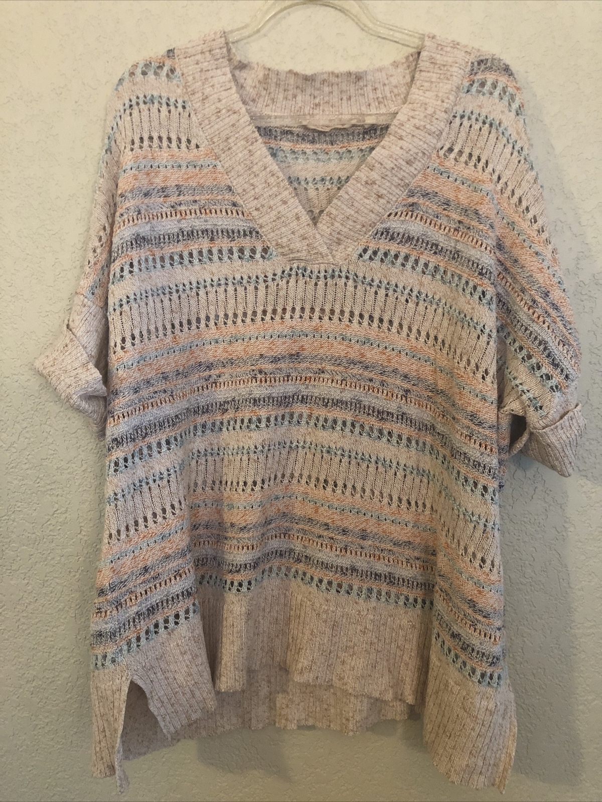 Soft Surroundings XL Knit Open Weave Tunic Sweater Striped Pastel ...