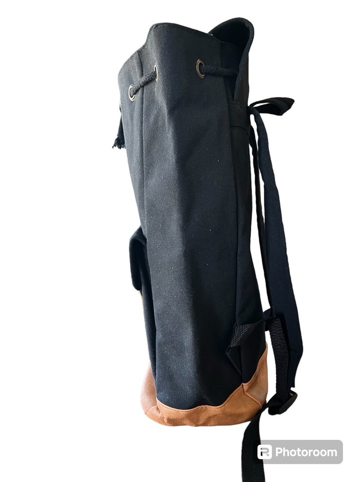 DSW Designer Shoe Warehouse Backpack black w/brown Drawstring And Snap ...