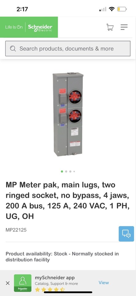 Square D MP22-125 200 AMP Meter Pack - 2 Meters @125A Stack Position ...