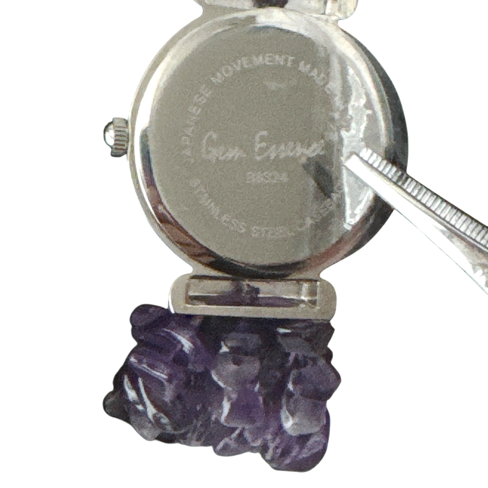 Gem Essence Watch Women 35mm Silver Tone MOP Dial Amethyst Band w/ New ...