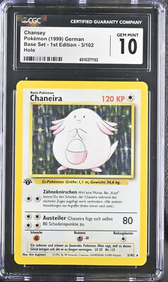 CGC 10 GEM MINT Chansey German Base Set 1st Edition 3/102 Holo Pokemon ...