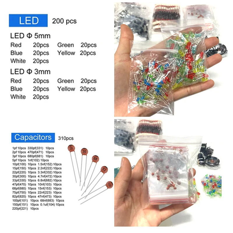 Electronic Components Kit Capacitors Resistor Capacitors LED ...