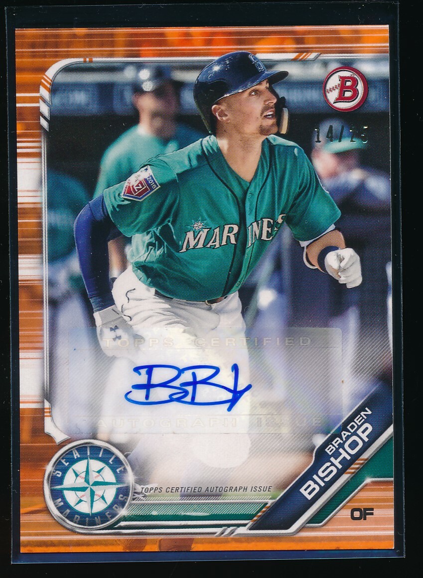BRADEN BISHOP AUTO 2019 Bowman Paper Autograph ORANGE PARALLEL #/25 ...