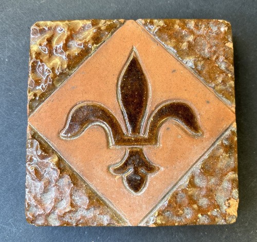 Antique Vtg Redware Earthenware Tile Fleur-De-Lis ~ Brown 1 | eBay