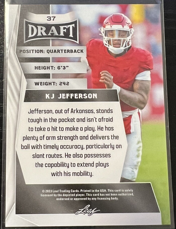 2023 Leaf Draft #37 KJ Jefferson Red (ARC) RC Rookie Arkansas | eBay