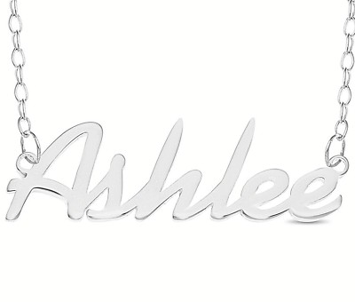 Ashlee Name Plate Necklace Pendent Sterling Silver female Personalized ...