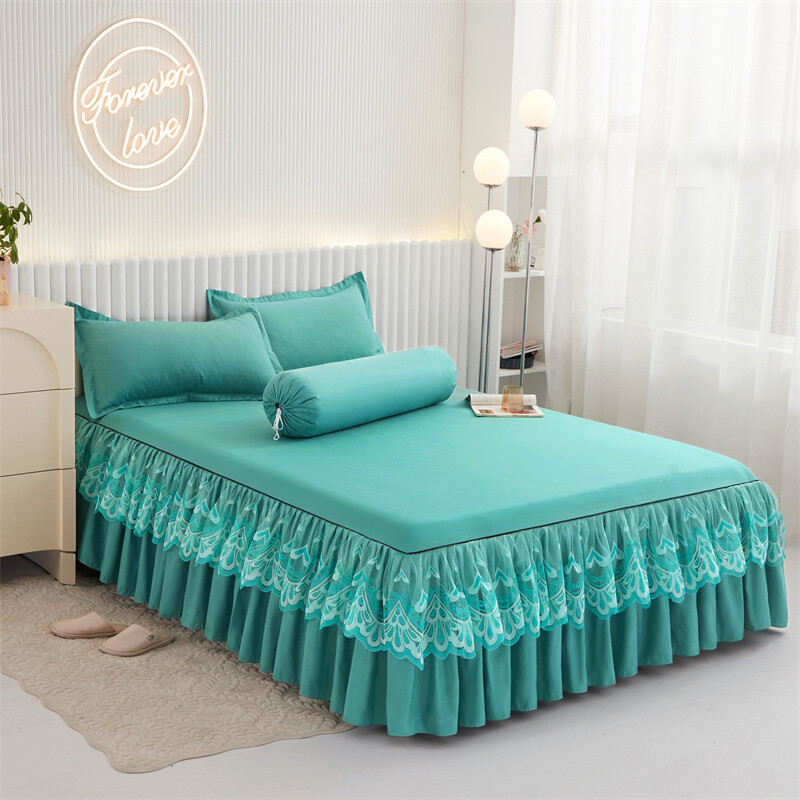 3PCS Lace Ruffled Cotton Bed Skirt Sheet Bedding Bedcover Wrap Around ...