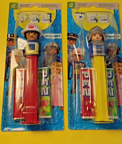 Playmobil Super New Unopened PEZ Candy Dispenser Set - Fireman & Knight ...