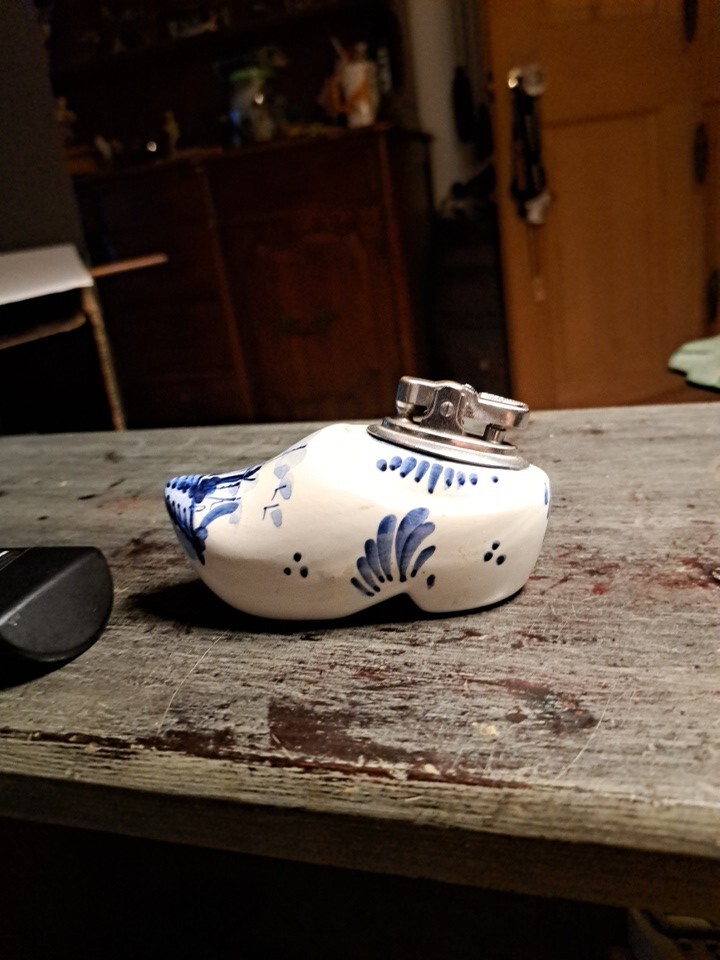 Working! Delft Ceramic Clog Shoe Table Lighter Made In Holland ...