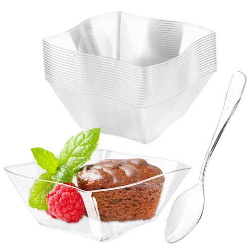 50 Pack 5 Oz Mini Dessert Plates With Spoons Plastic Appetizer Cups ...