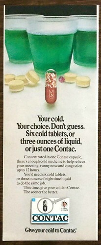 1973 Contac Cold Medicine Capsules Print Ad Your Cold Your Choice | eBay