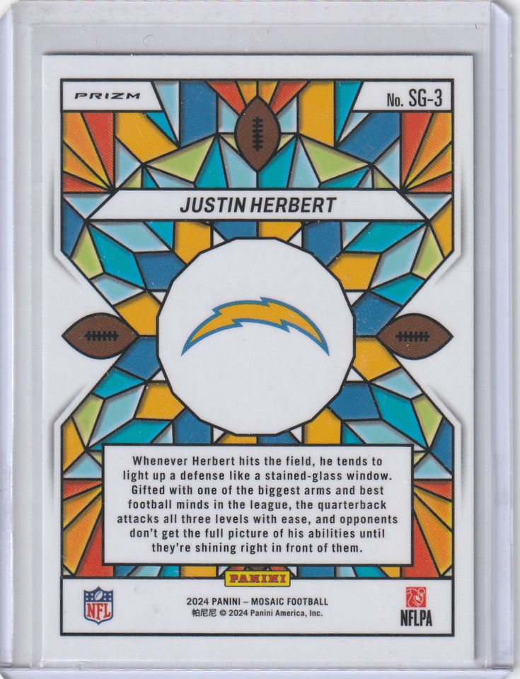 2024 Mosaic Justin Herbert STAINED GLASS SSP #SG-3 Los Angeles Chargers ...