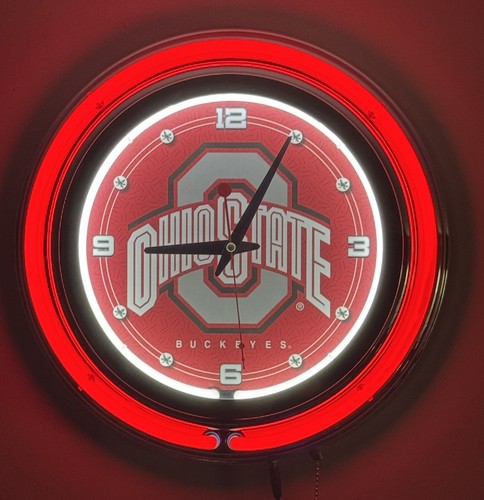 Ohio State Buckeyes 14.5” Red 2 Tube Neon Quartz Wall Clock Battery Op ...