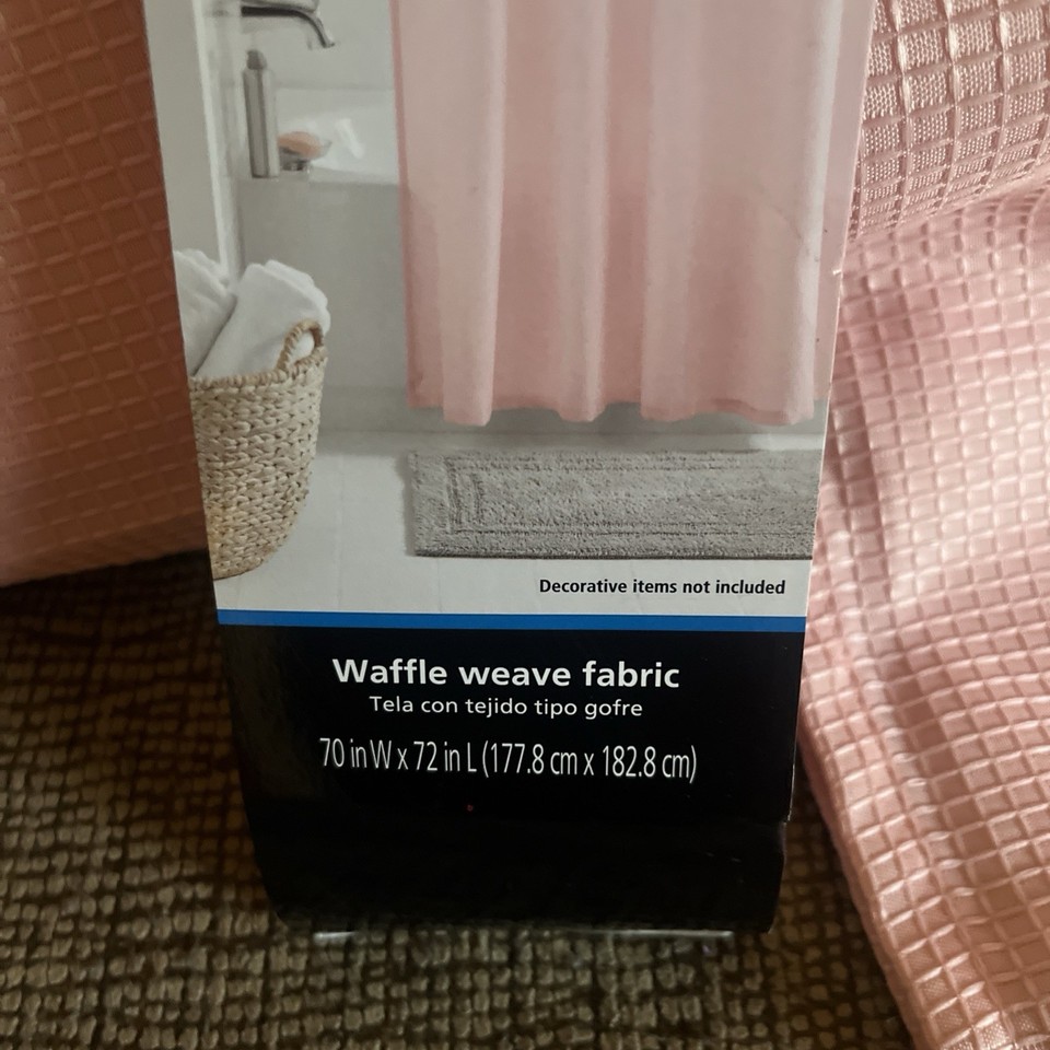 Mainstays 70" W x 72" L Blush Pink Rose Waffle Pattern Fabric Shower ...