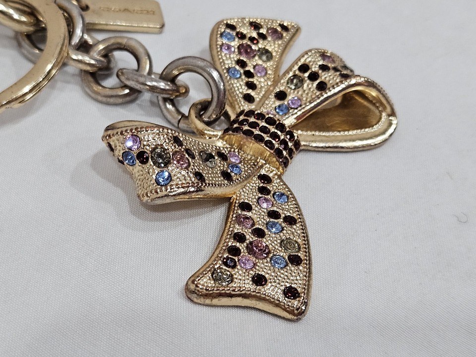 Coach Bow Bag Charm Keychain Gold Tone and Rhinestone Bling | eBay