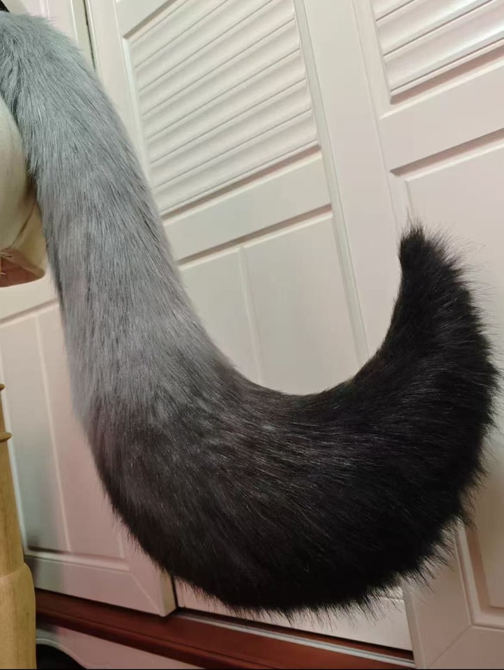 Giant Wolf Tail Fursuit Cosplay Costume Faux Fur Grey Black Gradient ...