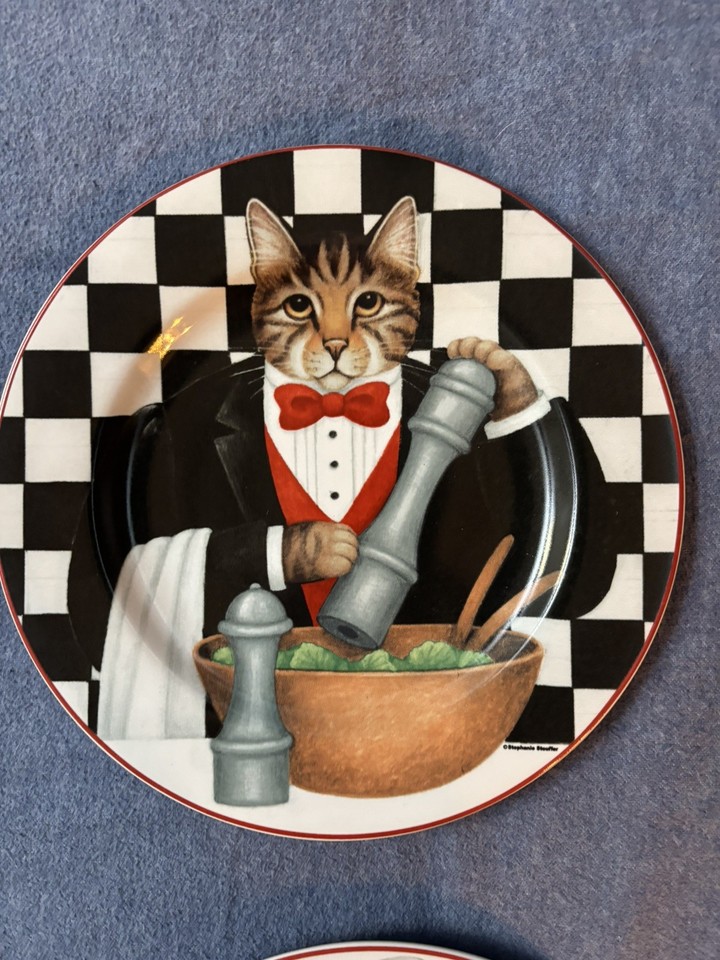 4 Sakura/Stephanie Stouffer "Gourmet Cats" Luncheon Plates/4 Designs ...
