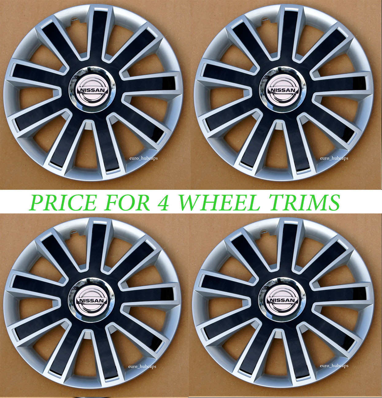 Silver/Black 14" wheel trims, Hub Caps, Covers to fit Nissan Micra,Pixo ...