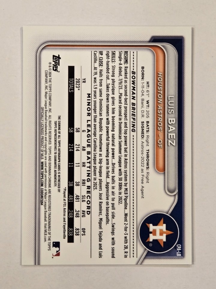 2024 Bowman Chrome Luis Baez Green Grass Refractor 1st Bowman AUTO /99 ...