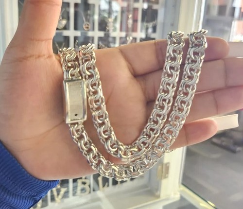 108 Gram 24" Inch Chino Link Chain 925 Sterling Silver Solid Clip 9MM ...