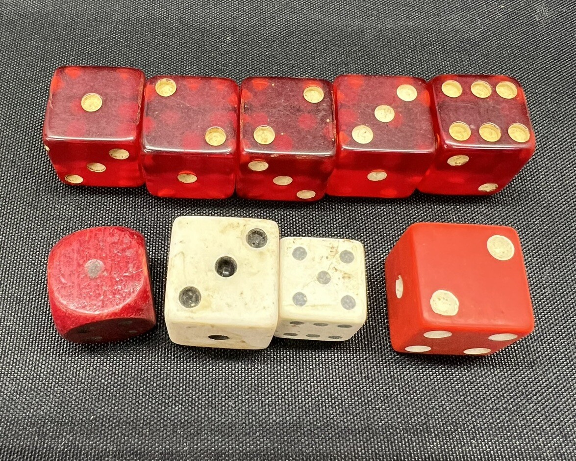 Vintage Red Lucite Dice 5 Red Dice 1/2" Vibrant Plus Extra 4 Misc Lot ...