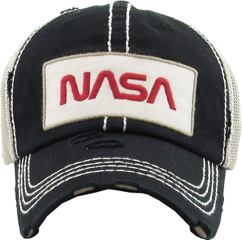 NASA Worm Insignia Vintage Distressed Mesh Back Baseball Cap Adjustable ...