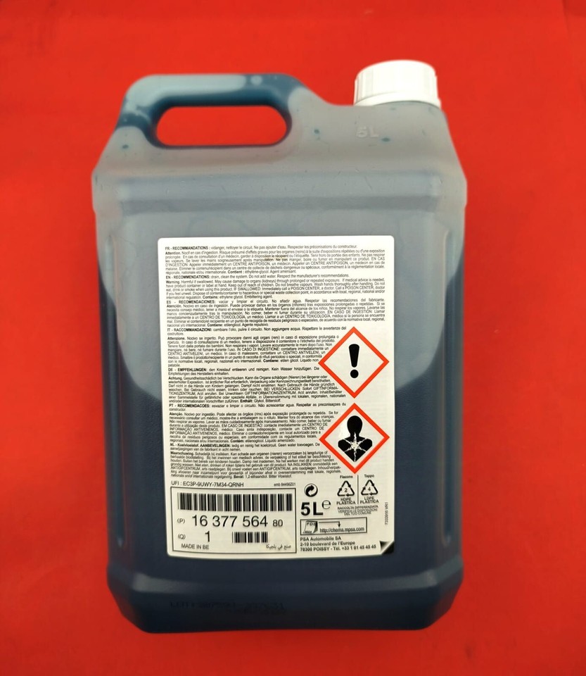 Original Peugeot Coolant 5 Liters Blue/Green Up To -35°C - 1637756480 ...