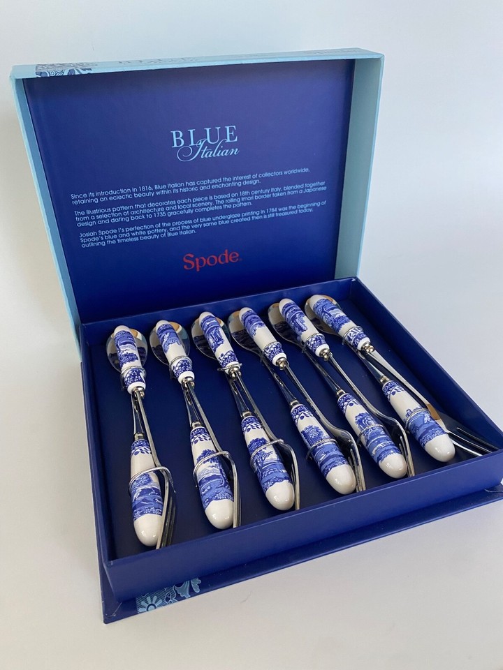 Italian Blue Spode Silver Spoon & Fork Set | eBay