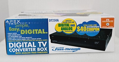 Apex DT250A-Digital TV Converter Box w/ Analog Pass Through Includes ...
