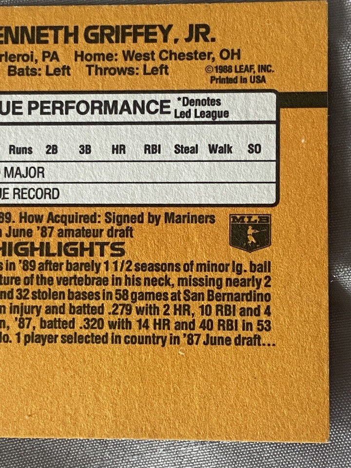 ROOKIE CARD KEN GRIFFEY JR. DONRUSS 89 BASEBALL CARD (ERROR) CARD | eBay