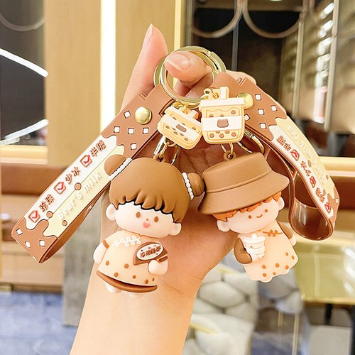Cute Cartoon Pearl Milk Tea Pendant Keyring Drink Milk Tea Boy Girl ...