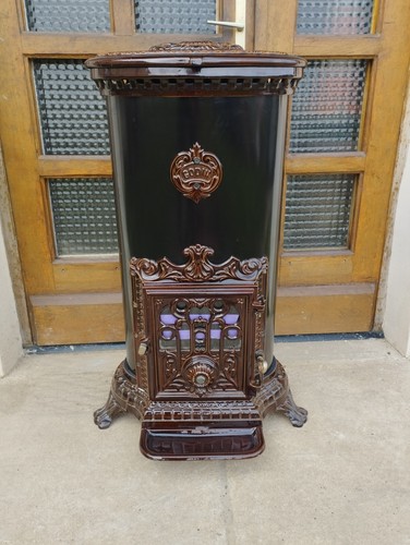 Poêle Godin 3727 Noir/émaillé brun majolique sortie 125mm 7Kw buches ...