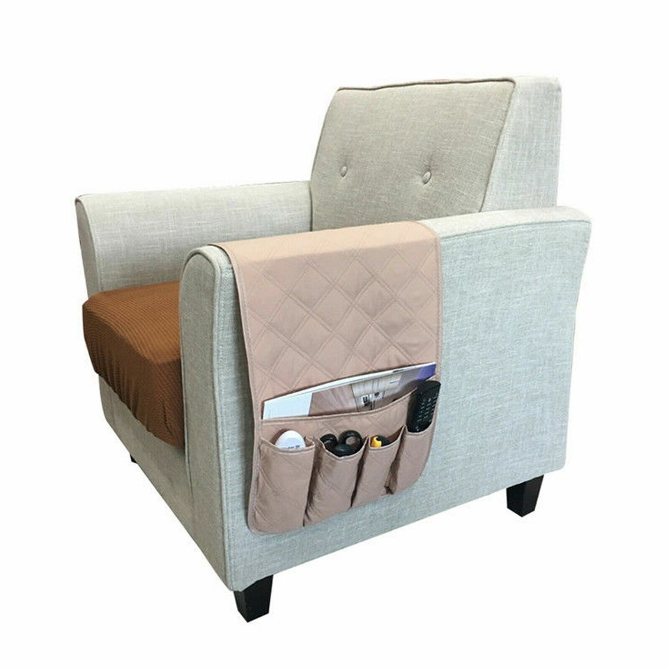 5 Pocket Sofa Arm Rest Organizer Caddy Couch Tray Remote Control Holder ...