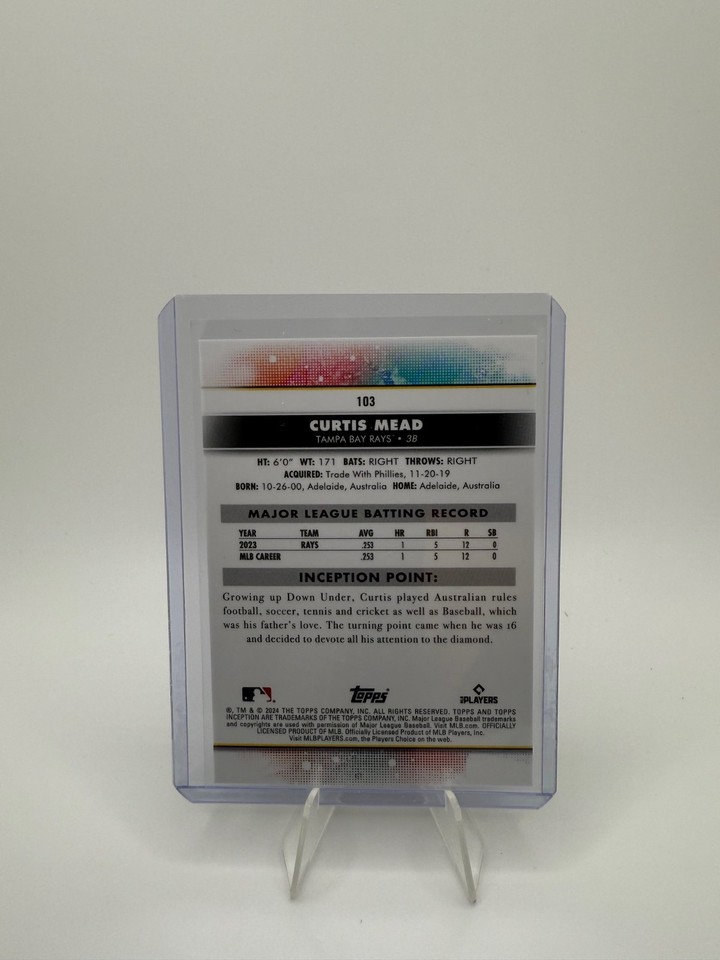 2024 Topps Inception Curtis Mead Alpha Rookie RC SSP 1 In 10 Case Rays ...