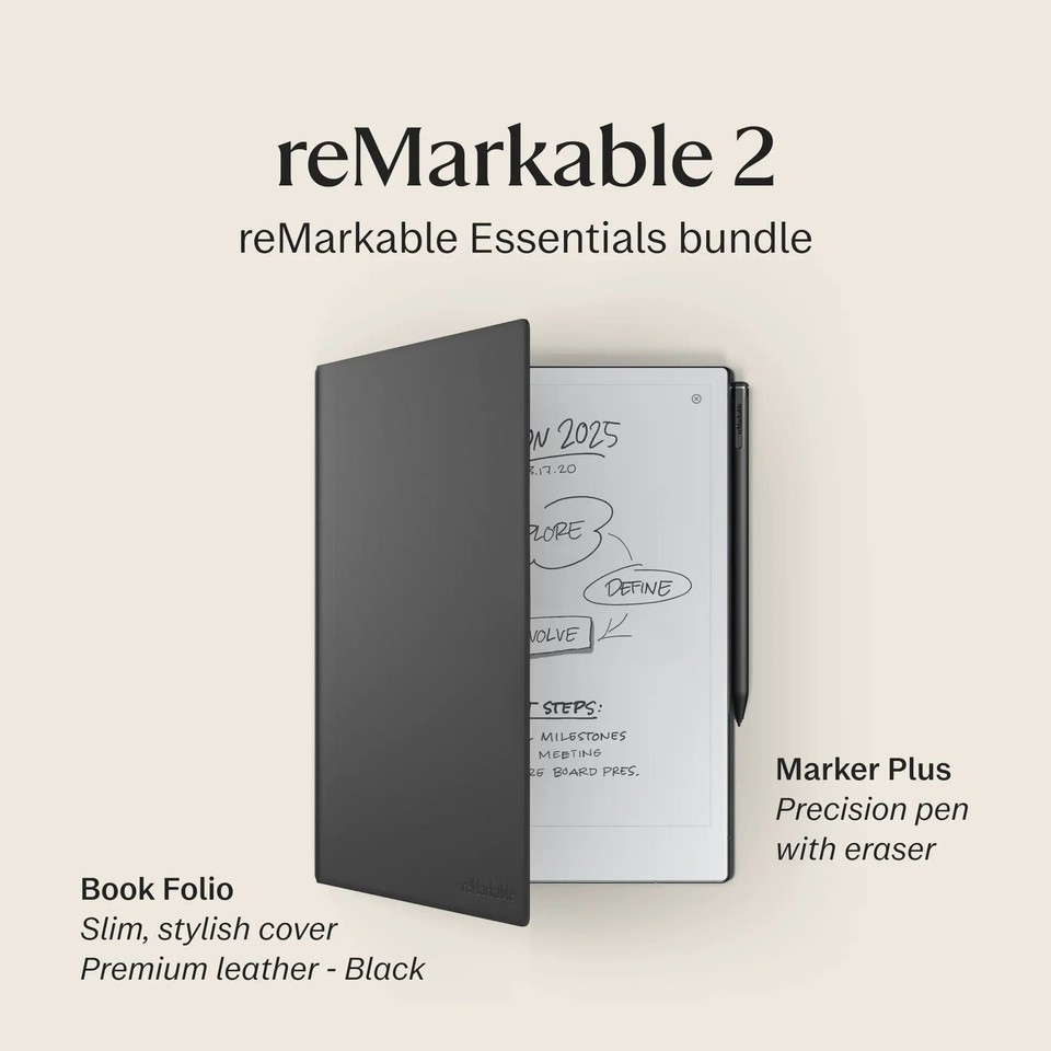 reMarkable 2 - 10.3” Paper Tablet w. Marker Plus and Leather Book Folio ...