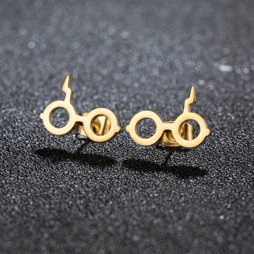Gold Harry Potter Glasses Earrings Lightning Bolt Stud Earrings for ...