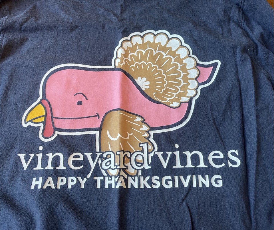 Vineyard Vines T-Shirt Mens S Tee Happy Thanksgiving Whale LS Crew Neck ...