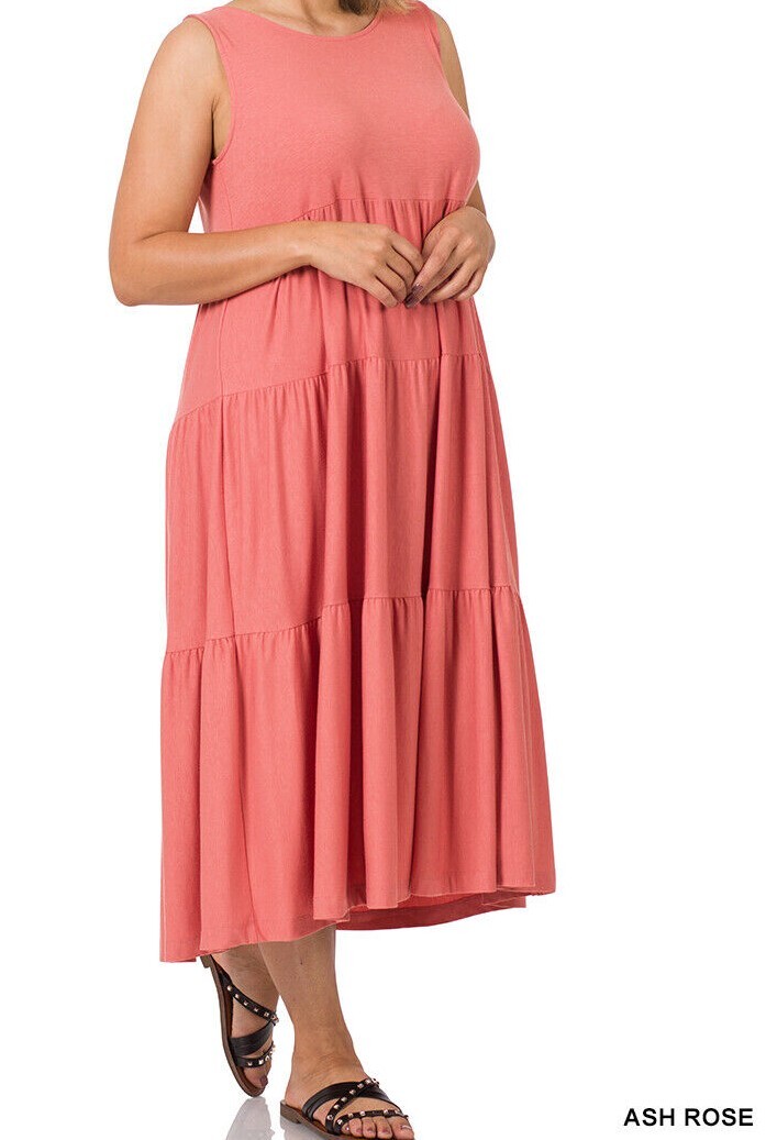 Women's Plus Size Tiered Midi Sleeveless Dress 1X 2X 3X | eBay