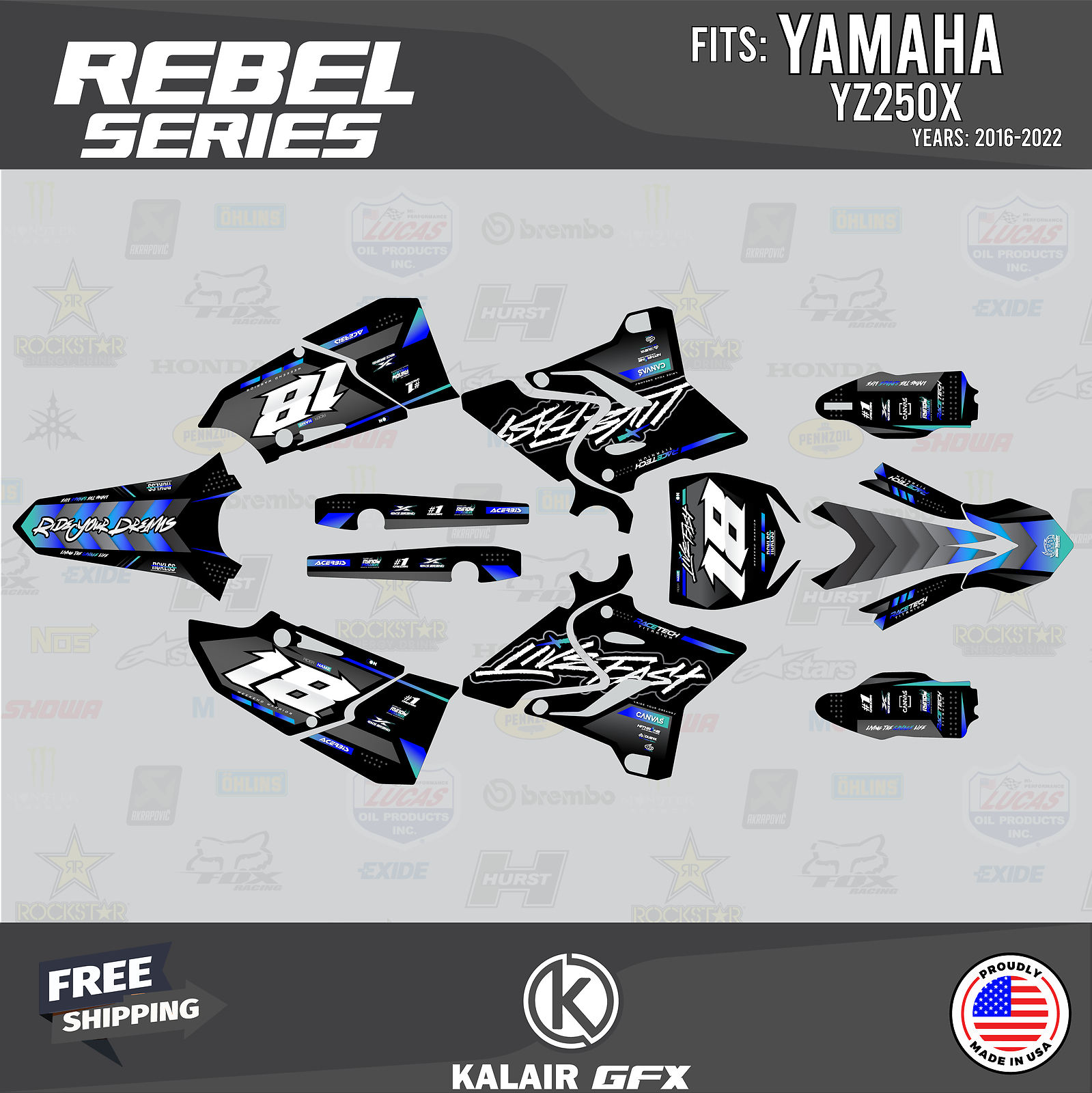 Graphics Kit for Yamaha YZ250X (2016-2022) Rebel-Blue | eBay