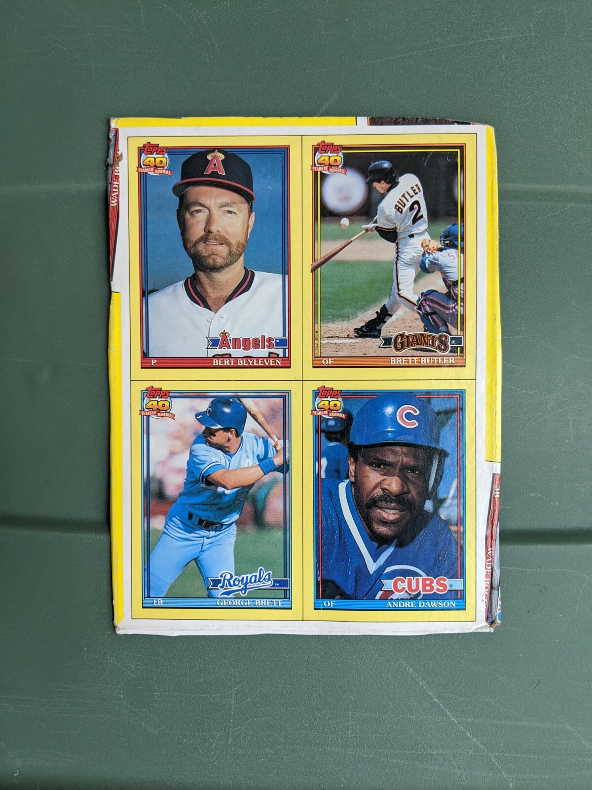 1991 TOPPS Baseball box bottom card panel, includes George Brett ...