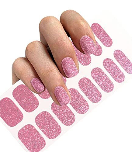 Self-Adhesive Glitter Shiny Pink Full Nail Wraps Stickers | Brighter ...