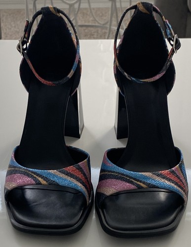 GB (GIANNI BINI) WOMENS ROLE-MODEL GLITTER MULTI-COLOR SWIRL BLOCK HEEL ...