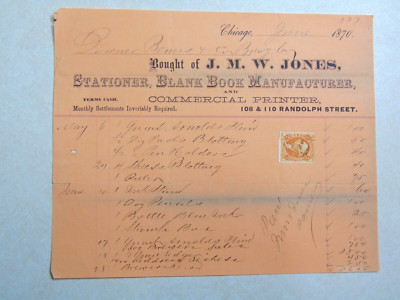 J M W Jones Stationer Blank Book Chicago 1876 Vintage Letterhead MBB176 ...