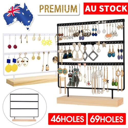 3 Tiers Wooden Earring Display Jewelry Rings Rack Desktop Stand ...