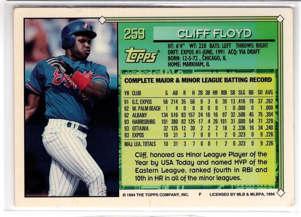 1994 Topps Cliff Floyd Rookie #259 | eBay