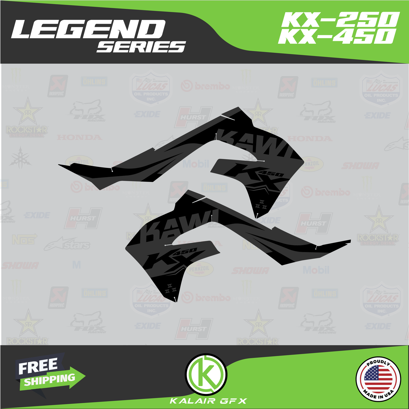 Graphics Kit for KAWASAKI KX450F (2019-2023) KX250F (2021-2023) LEGEND ...