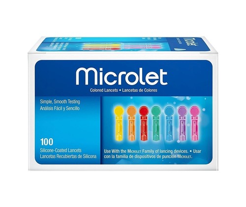 Microlet Colored Lancets Silicone-Coated Simple Smooth Testing 100 ...