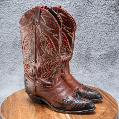 WOMENS VTG CODE WEST BRN BLK RED LEATHER WINGTIP COWBOY WESTERN BOOTS 6 ...