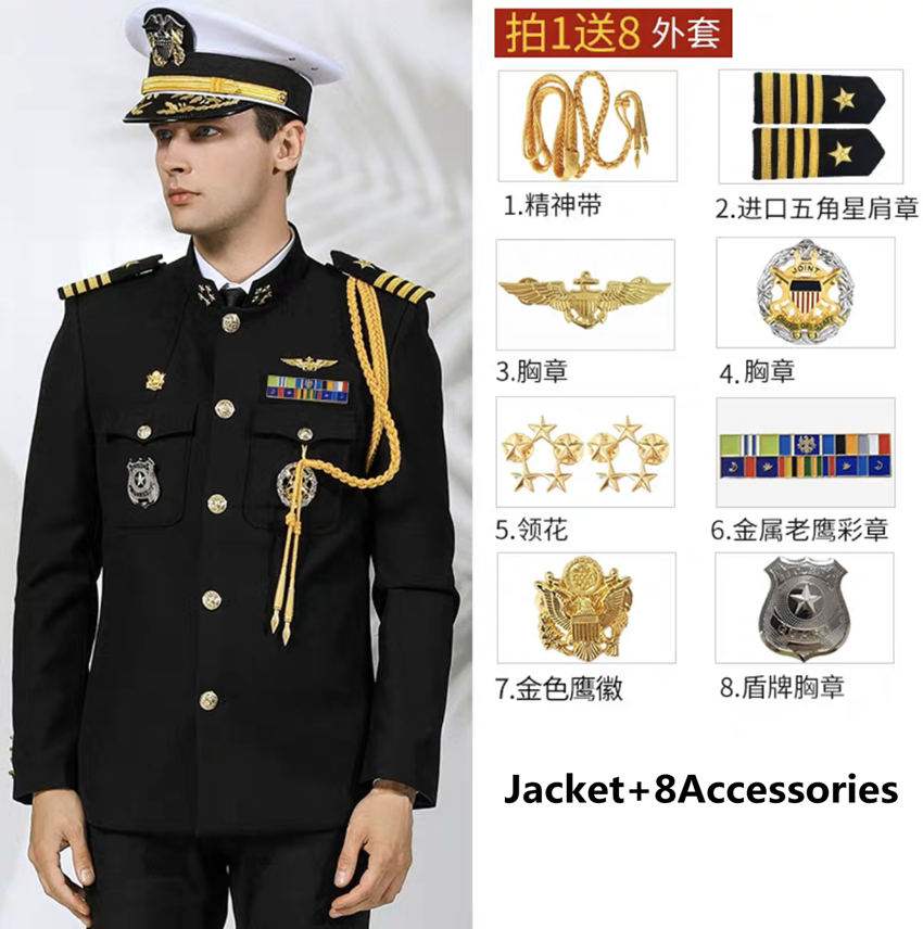 US Navy Admiral Captain Army Officer Uniform Mandarin Collar Jacket ...
